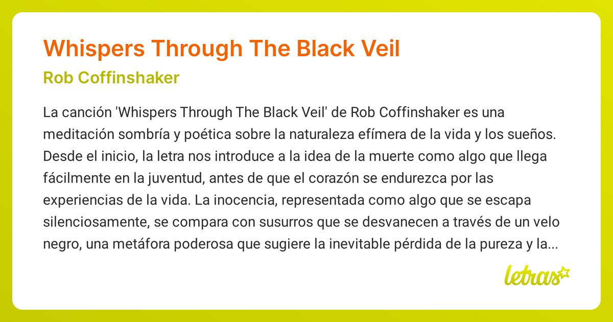 Significado de la canción Whispers Through The Black Veil (Rob ...