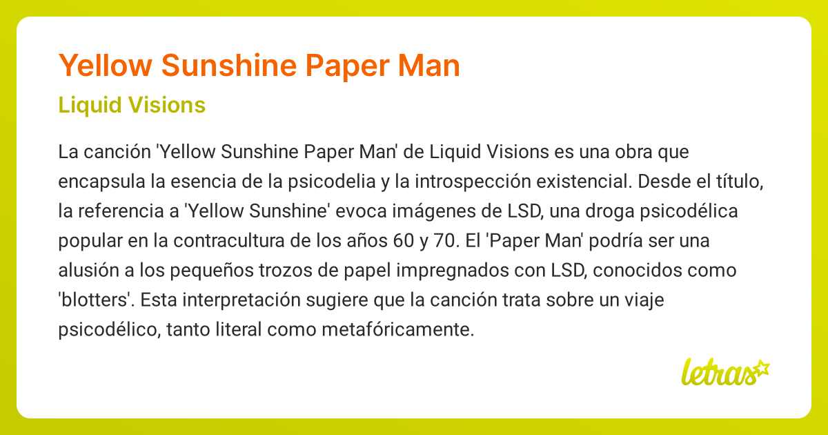 Significado de la canción YELLOW SUNSHINE PAPER MAN (Liquid Visions ...