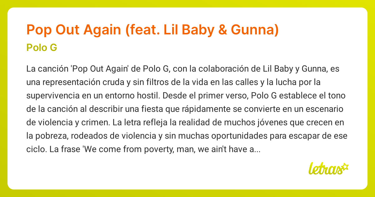 Significado de la canción Pop Out Again (feat. Lil Baby & Gunna) (Polo ...