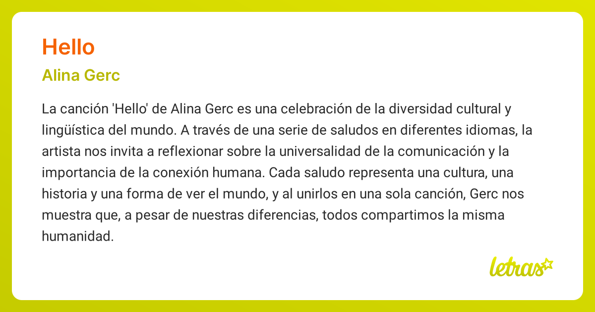 Significado de la canción HELLO (Alina Gerc) - LETRAS.COM