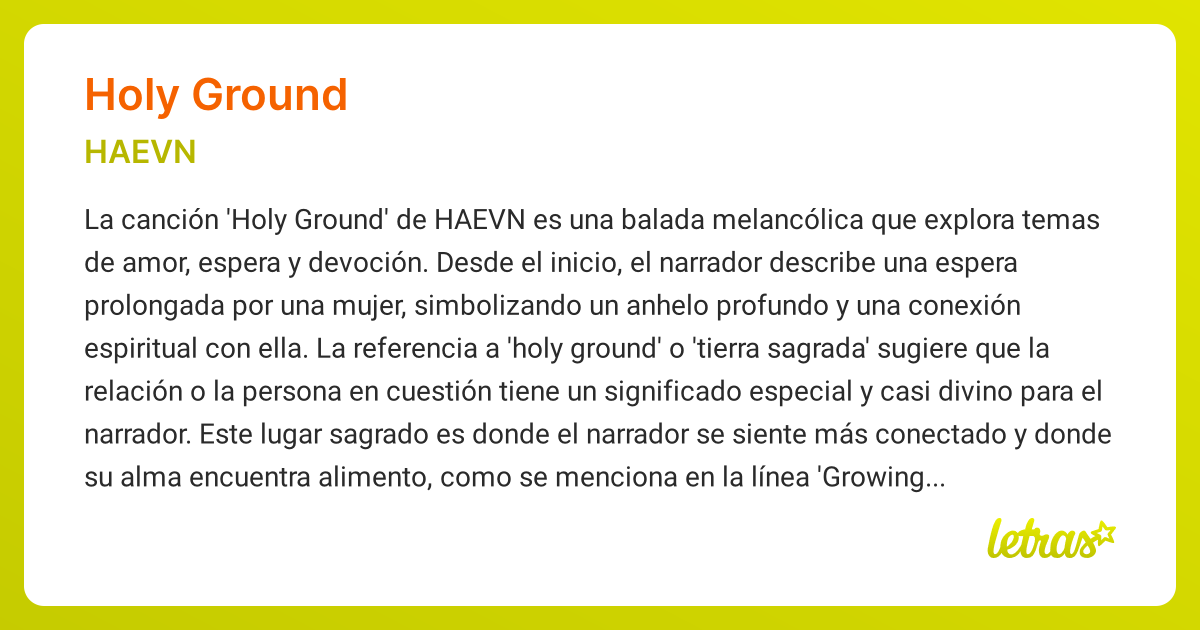 Significado de la canción HOLY GROUND (HAEVN) - LETRAS.COM