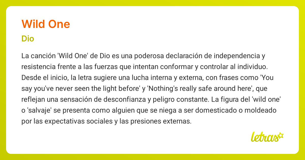 Significado de la canción WILD ONE (Dio) - LETRAS.COM