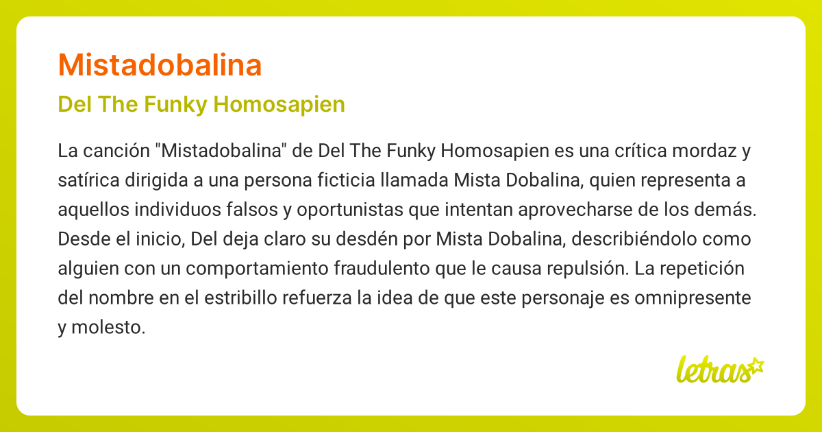 Significado de la canción MISTADOBALINA (Del The Funky Homosapien ...