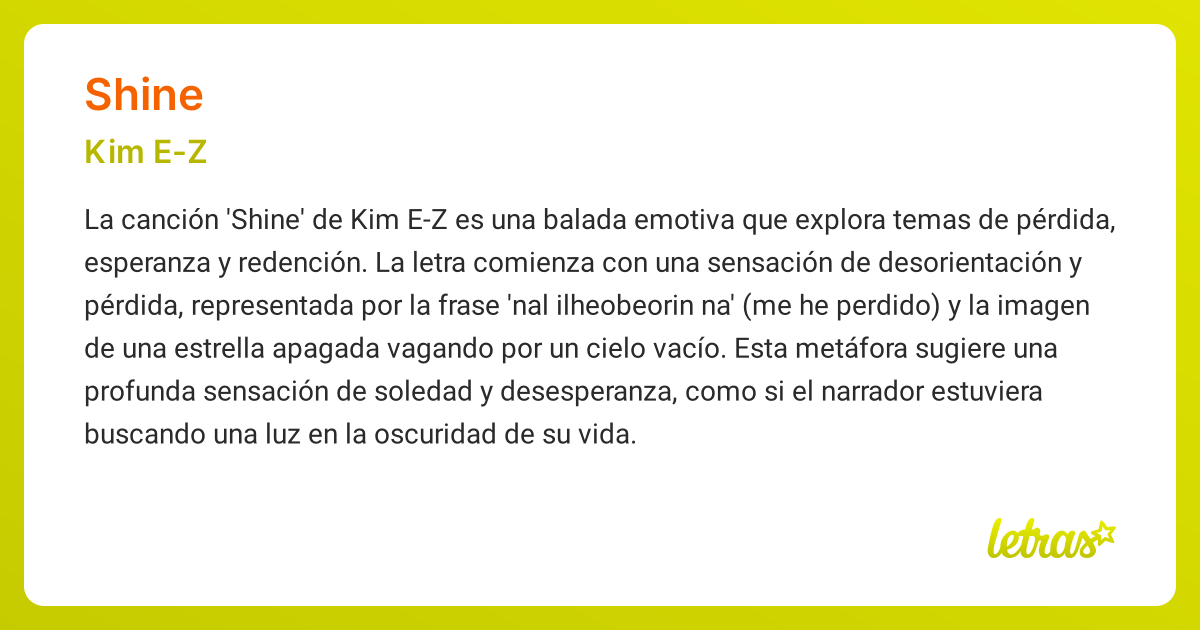 Significado de la canción SHINE (Kim E-Z) - LETRAS.COM