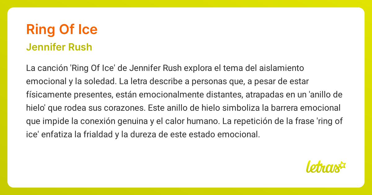 Significado de la canción RING OF ICE (Jennifer Rush) - LETRAS.COM