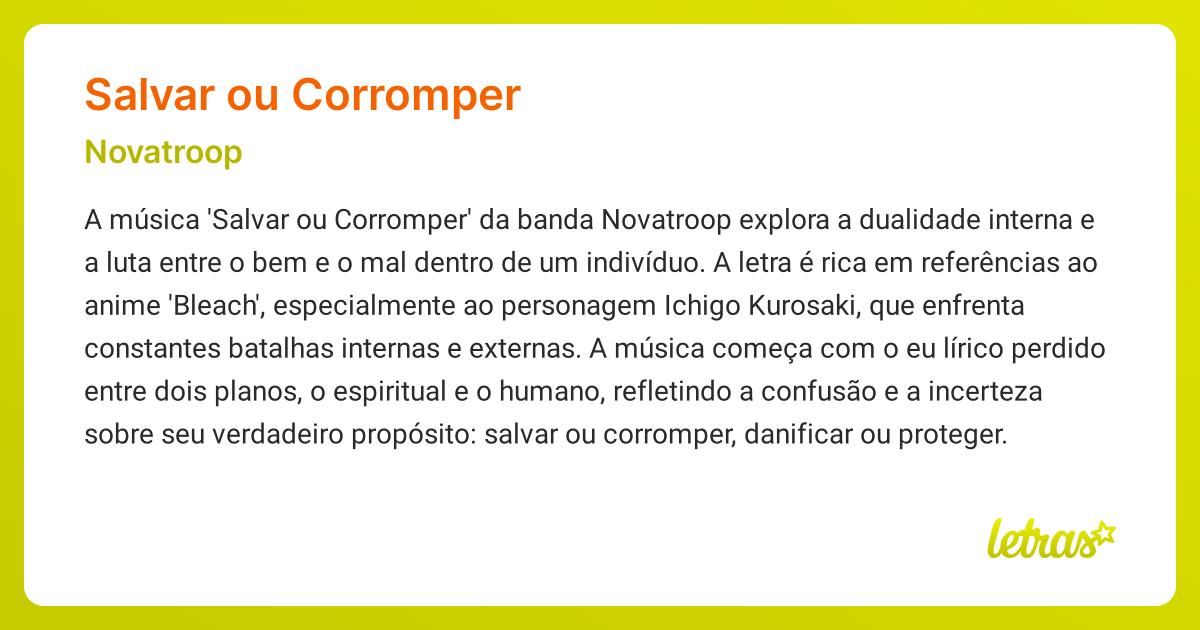 Significado da música SALVAR OU CORROMPER (Novatroop) - LETRAS.MUS.BR