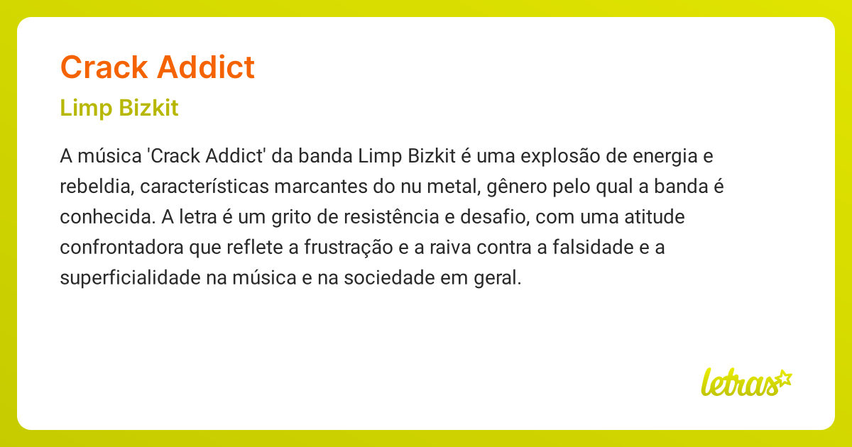 Significado Da Música Crack Addict Limp Bizkit Letrasmusbr