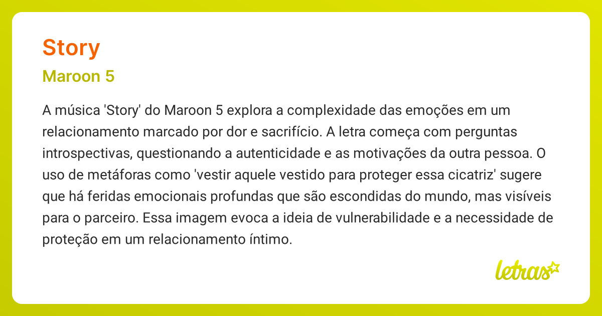 Significado da música STORY (Maroon 5) - LETRAS.MUS.BR