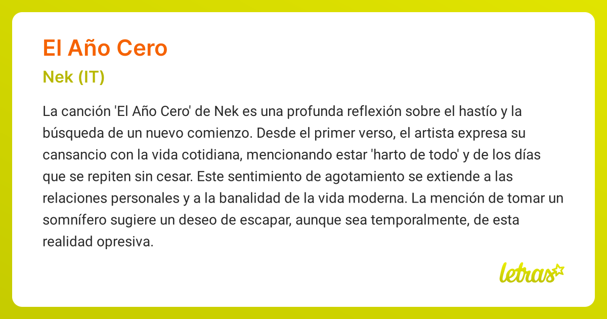 Significado de la canción EL AÑO CERO (Nek (IT)) - LETRAS.COM