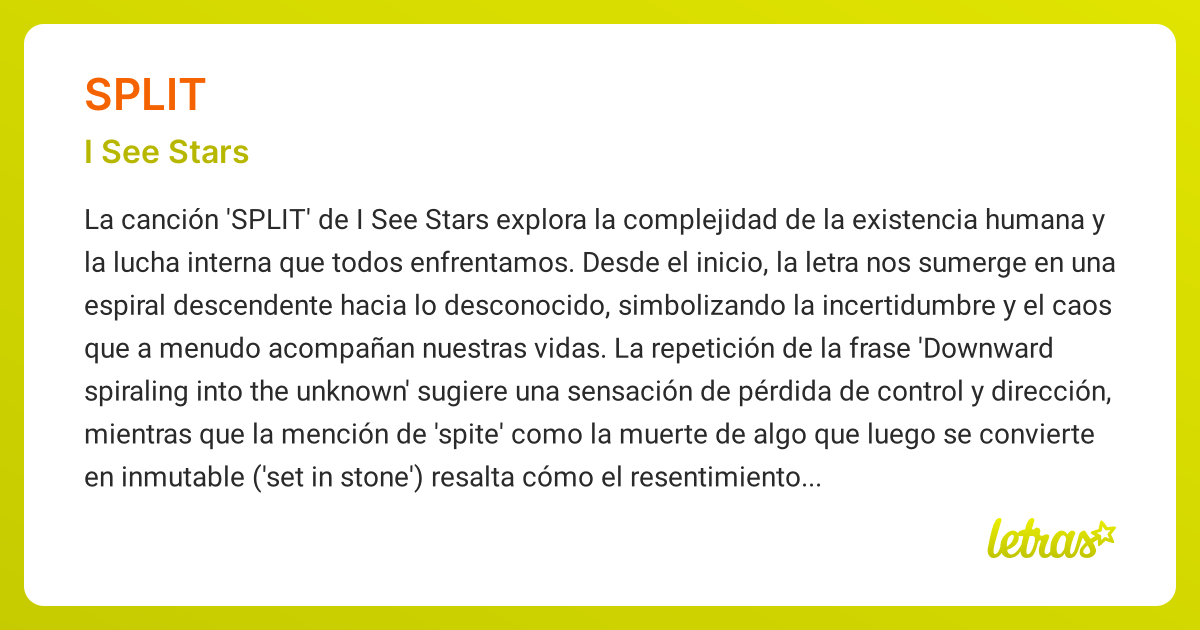 Significado de la canción SPLIT (I See Stars) - LETRAS.COM