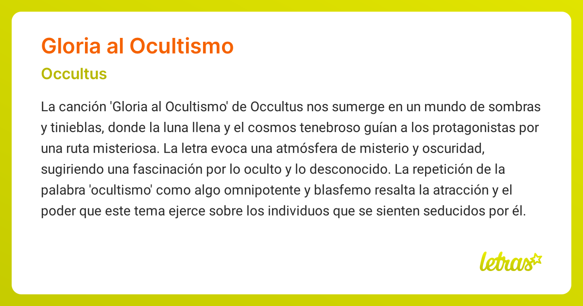Significado de la canción GLORIA AL OCULTISMO (Occultus) - LETRAS.COM