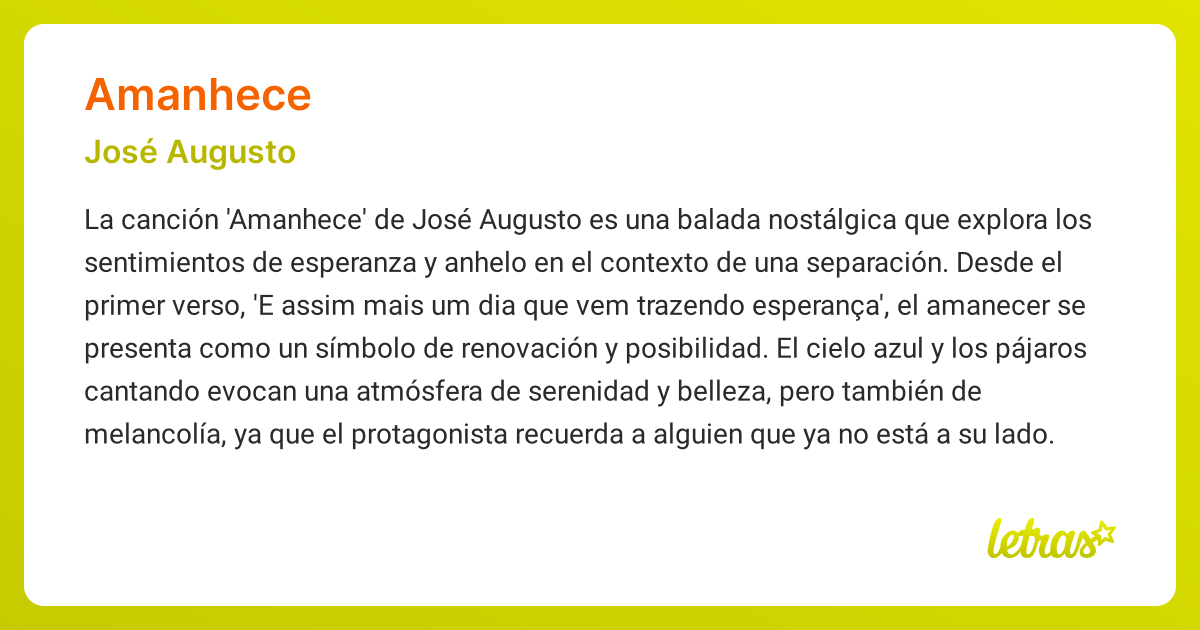 Significado de la canción AMANHECE (José Augusto) - LETRAS.COM