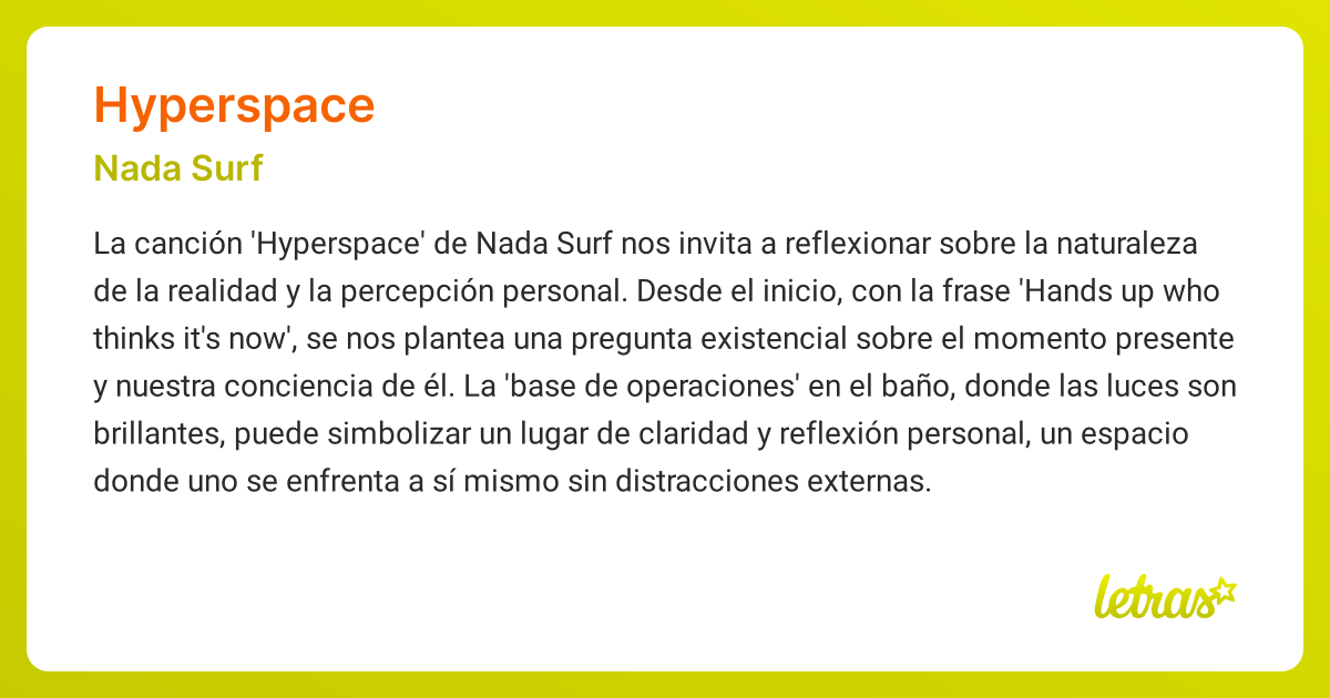 Significado de la canción HYPERSPACE (Nada Surf) - LETRAS.COM