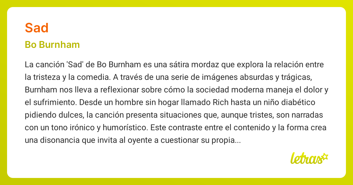 Significado de la canción SAD (Bo Burnham) - LETRAS.COM