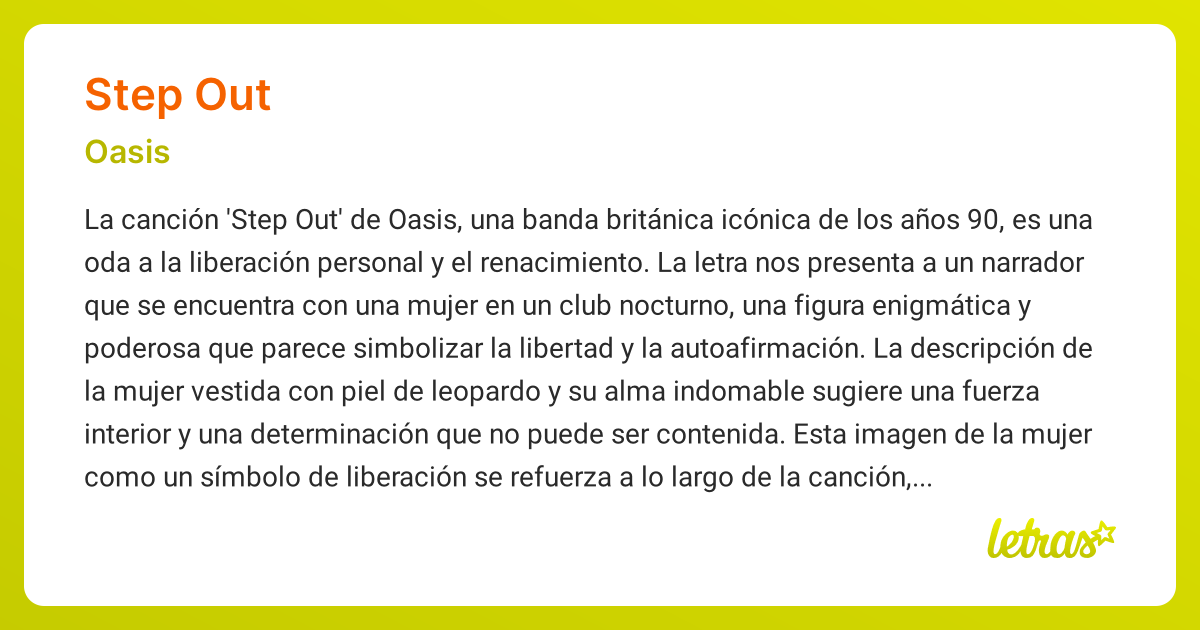 Significado de la canción STEP OUT (Oasis) - LETRAS.COM