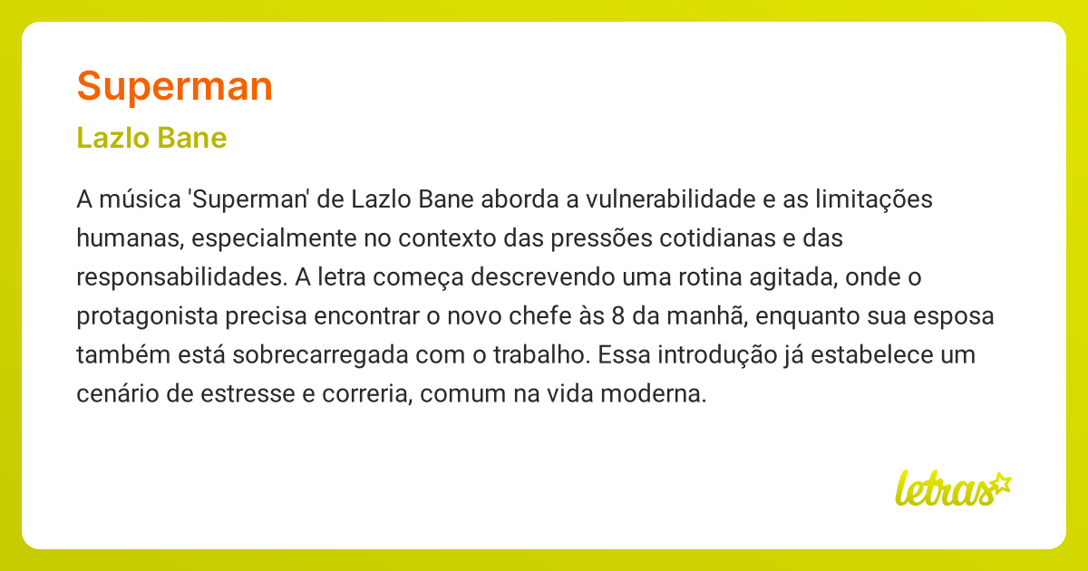 Significado da música SUPERMAN (Lazlo Bane) - LETRAS.MUS.BR