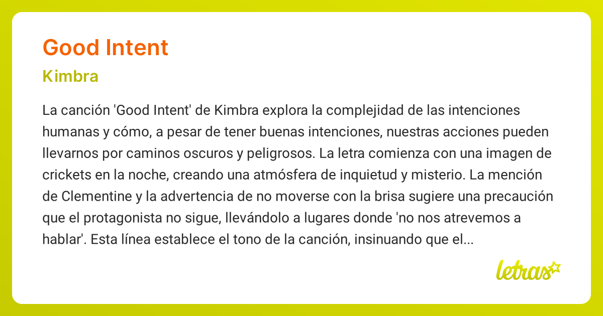 Significado de la canción GOOD INTENT (Kimbra) - LETRAS.COM
