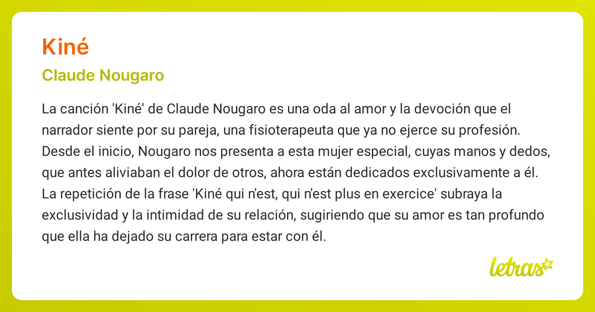 Significado de la canción KINÉ (Claude Nougaro) - LETRAS.COM