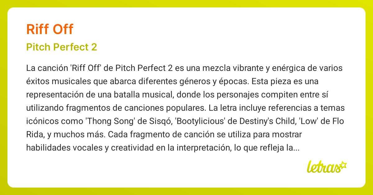 Significado de la canción RIFF OFF (Pitch Perfect 2) - LETRAS.COM