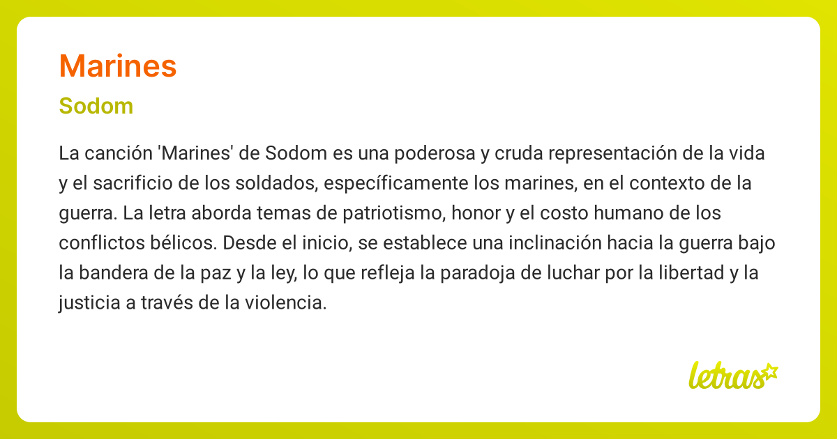 Significado de la canción MARINES (Sodom) - LETRAS.COM