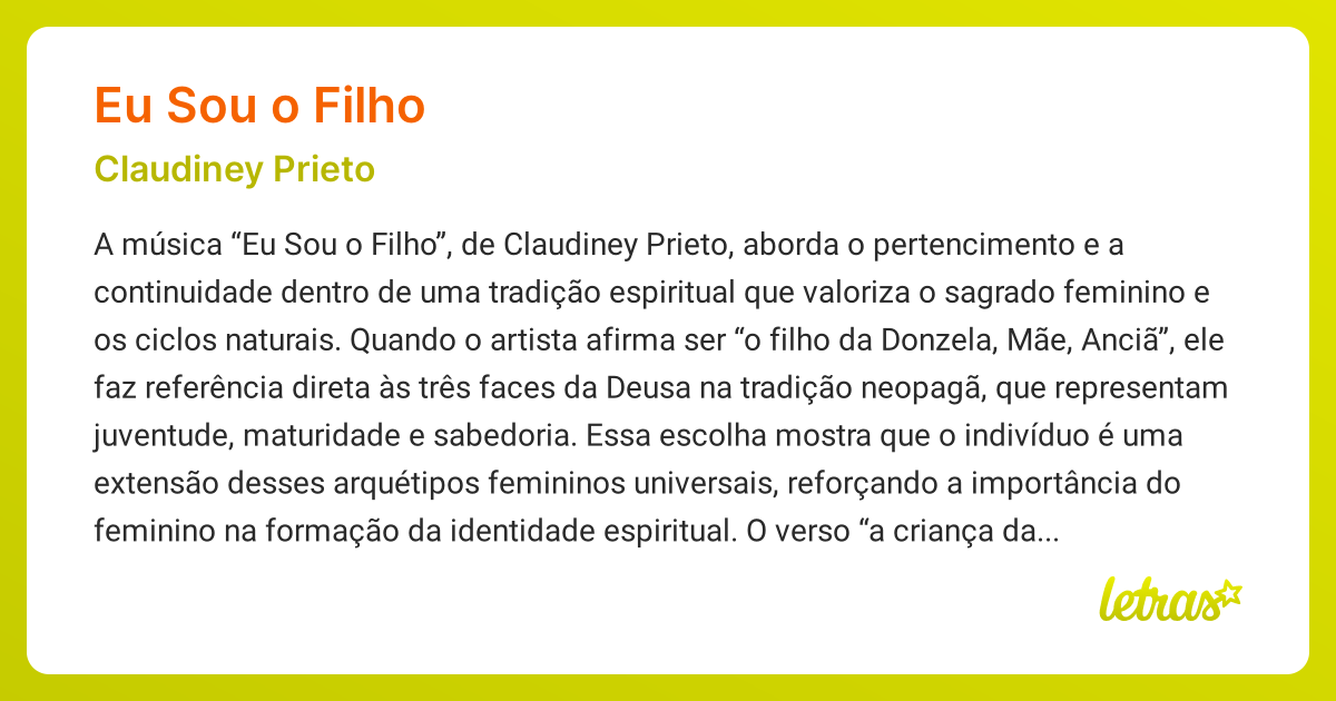 Significado da música EU SOU O FILHO (Claudiney Prieto) - LETRAS.MUS.BR