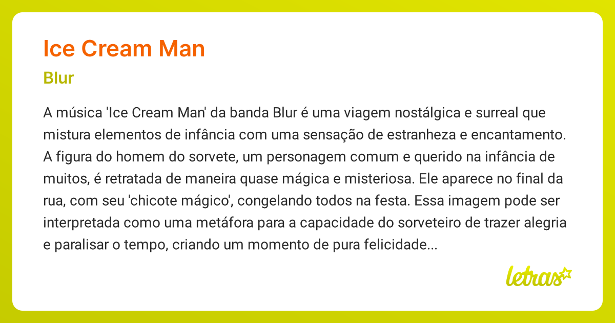 Significado da música ICE CREAM MAN (Blur) - LETRAS.MUS.BR