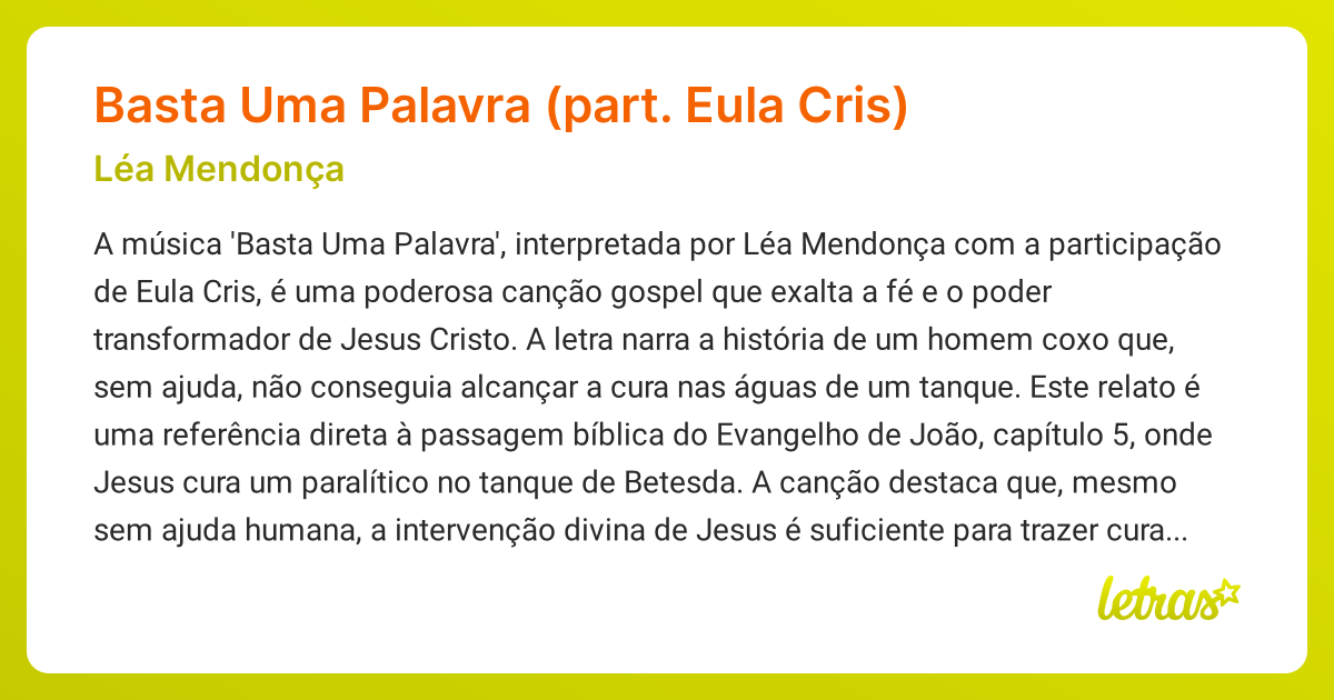 Significado da música Basta Uma Palavra (part. Eula Cris) (Léa Mendonça ...