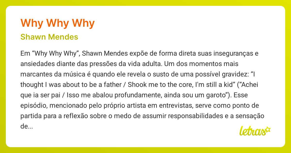 Significado da música WHY WHY WHY (Shawn Mendes) - LETRAS.MUS.BR