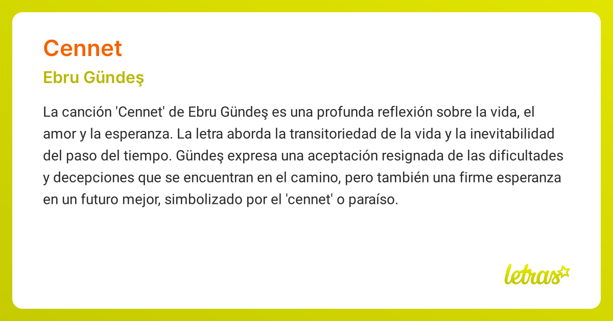 Significado de la canción CENNET (Ebru Gündeş) - LETRAS.COM