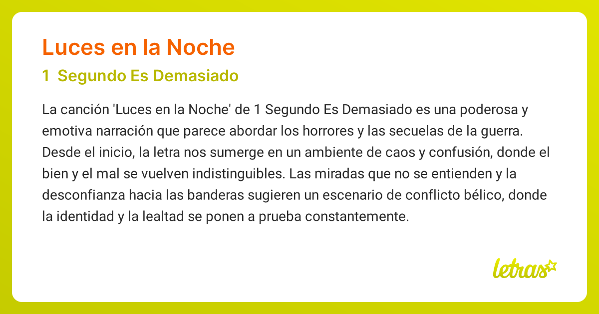 Significado de la canción LUCES EN LA NOCHE (1 Segundo Es Demasiado ...