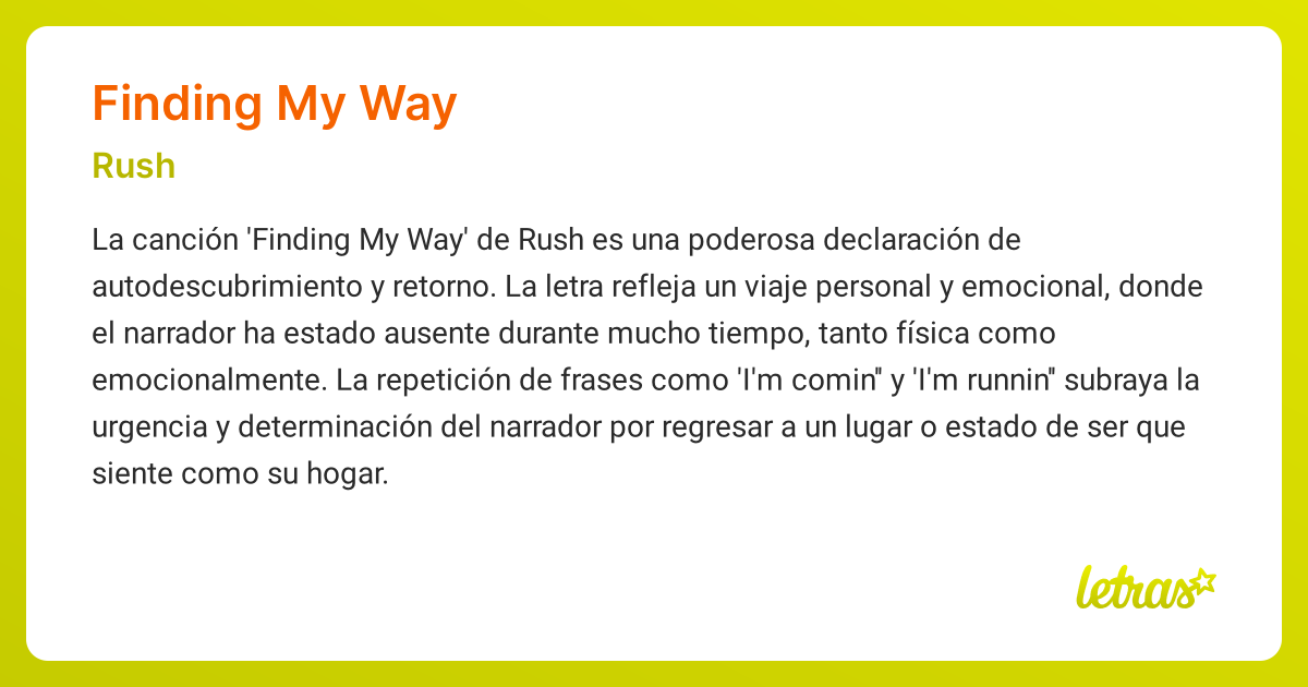 Significado de la canción FINDING MY WAY (Rush) - LETRAS.COM