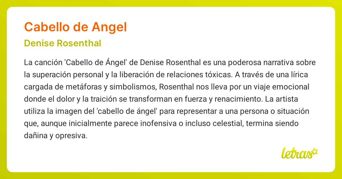 Significado de la canción CABELLO DE ANGEL (Denise Rosenthal) - LETRAS.COM
