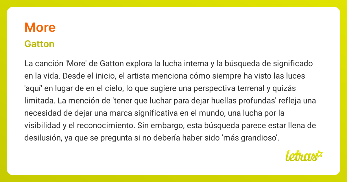 Significado de la canción MORE (Gatton) - LETRAS.COM