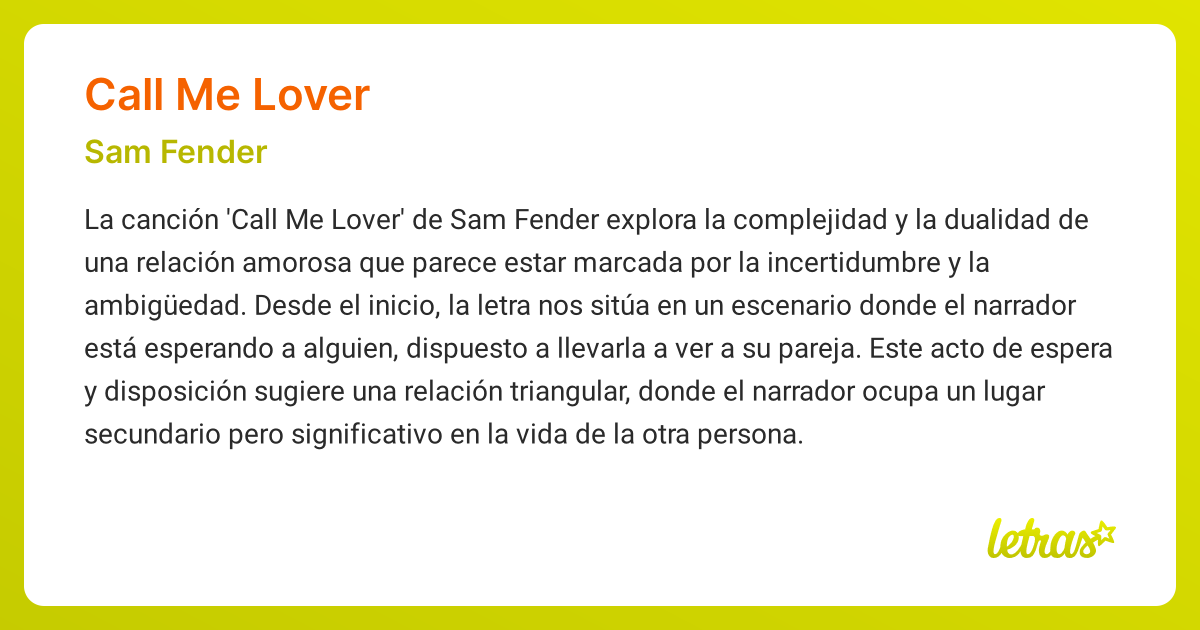 Significado de la canción CALL ME LOVER (Sam Fender) - LETRAS.COM
