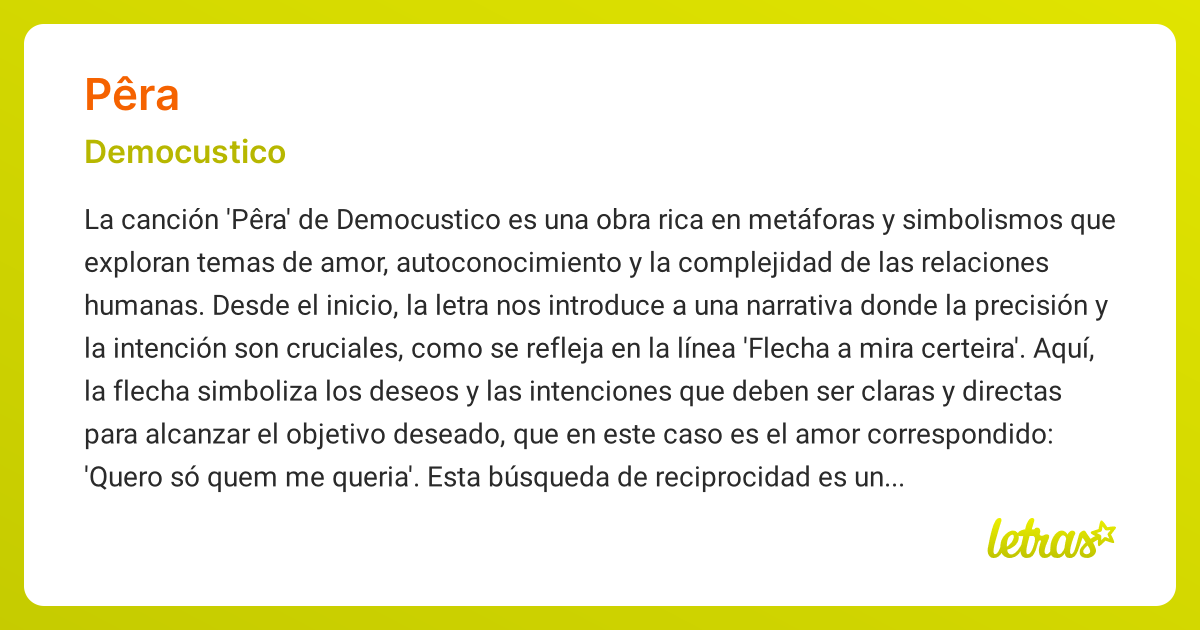 Significado de la canción PÊRA (Democustico) - LETRAS.COM