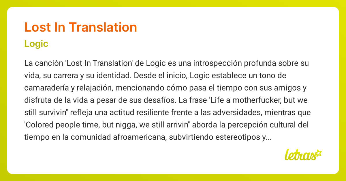 Significado de la canción LOST IN TRANSLATION (Logic) - LETRAS.COM