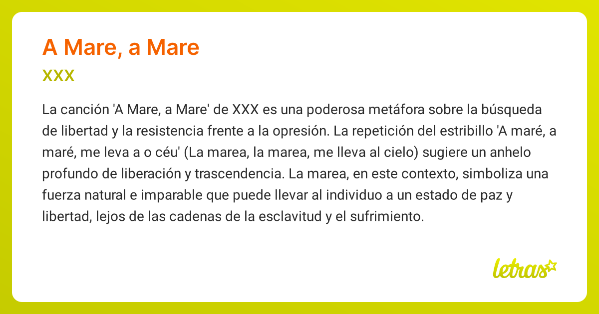Significado de la canción A MARE, A MARE (XXX) - LETRAS.COM