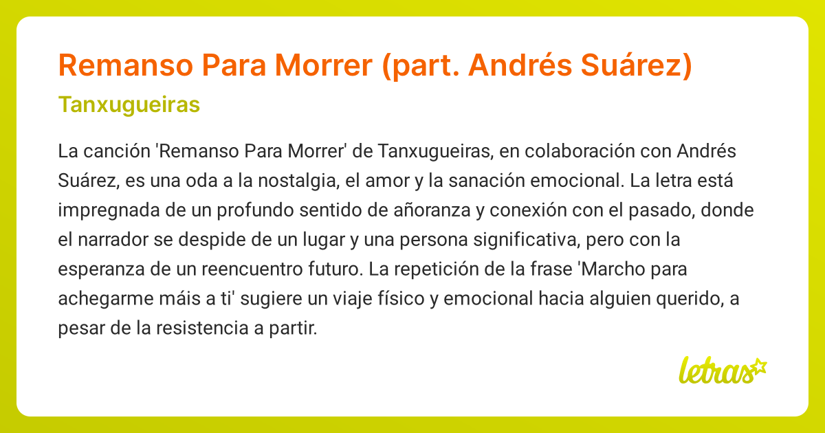 Significado de la canción Remanso Para Morrer (part. Andrés Suárez ...