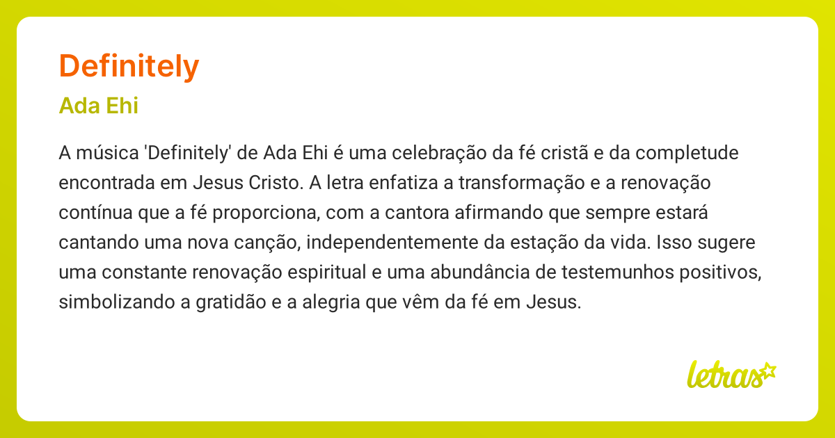 Significado da música DEFINITELY (Ada Ehi) - LETRAS.MUS.BR