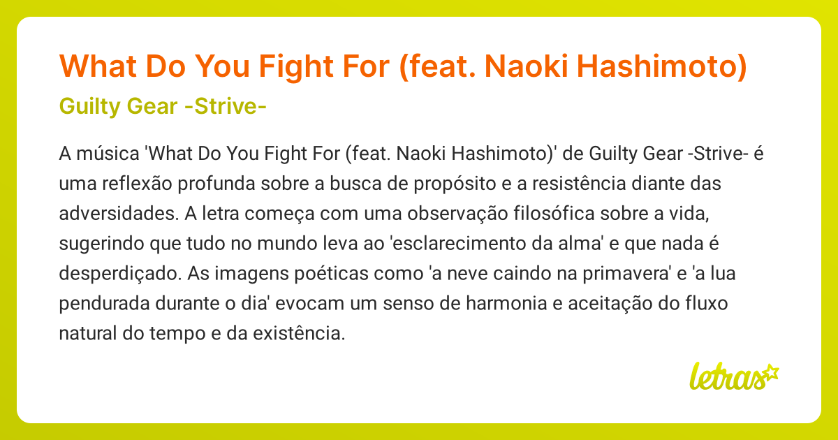Significado da música What Do You Fight For (feat. Naoki Hashimoto) (Guilty Gear -Strive ...