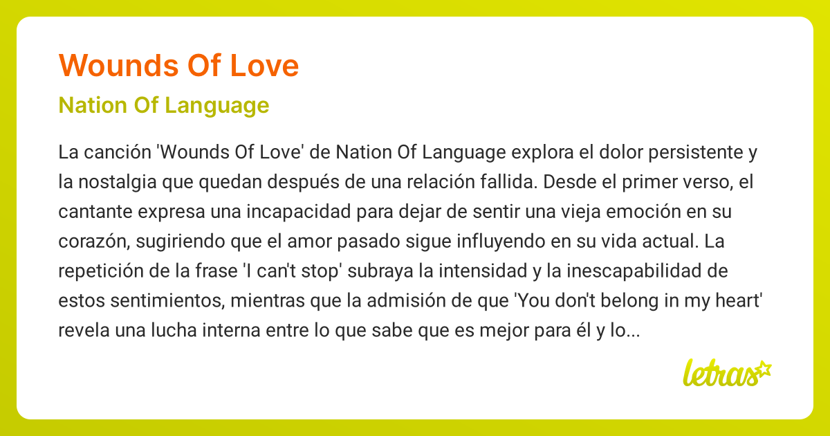 Significado de la canción WOUNDS OF LOVE (Nation Of Language) - LETRAS.COM