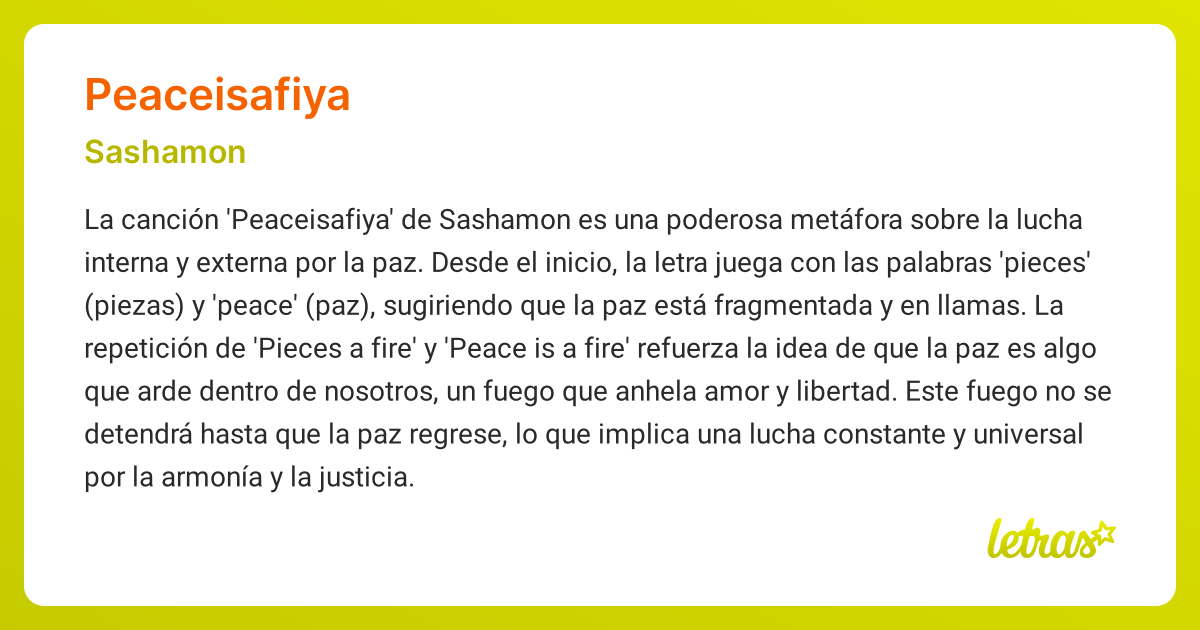 Significado de la canción PEACEISAFIYA (Sashamon) - LETRAS.COM