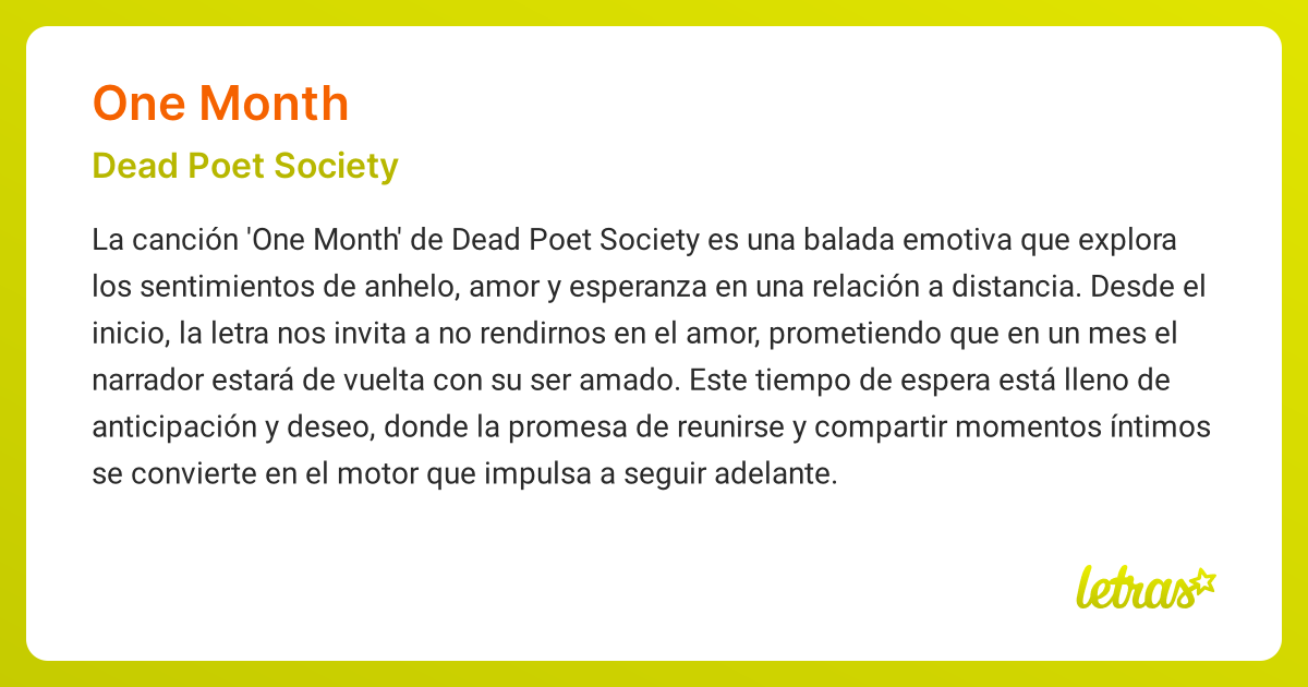 Significado de la canción ONE MONTH (Dead Poet Society) - LETRAS.COM