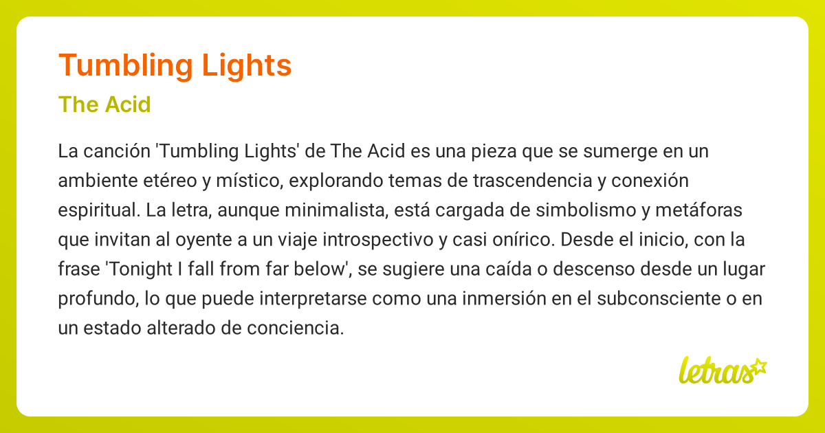 Significado de la canción TUMBLING LIGHTS (The Acid) - LETRAS.COM