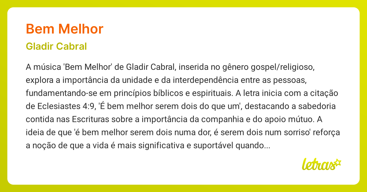 Significado da música BEM MELHOR (Gladir Cabral) - LETRAS.MUS.BR