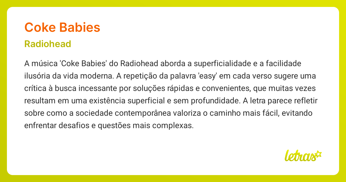 Significado da música COKE BABIES (Radiohead) - LETRAS.MUS.BR