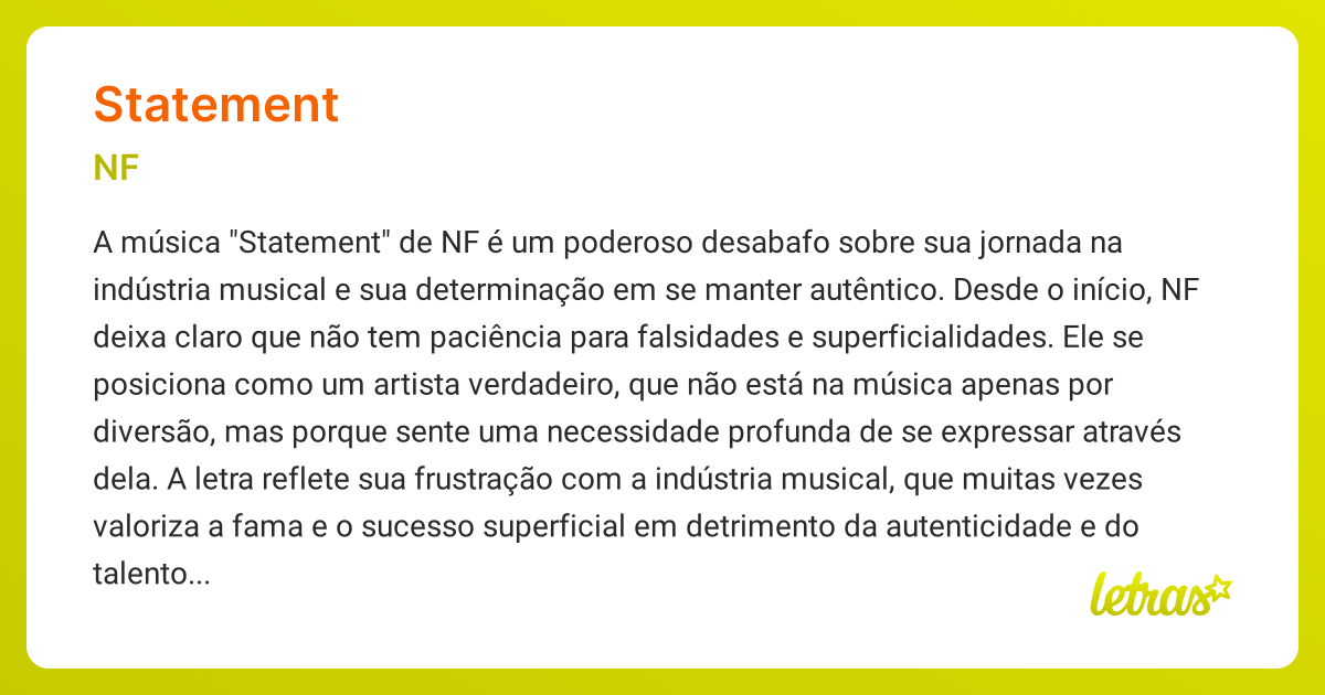 Significado da música STATEMENT (NF) - LETRAS.MUS.BR