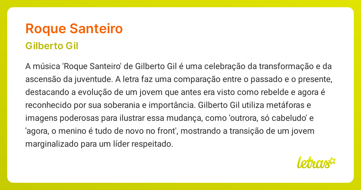 Significado da música ROQUE SANTEIRO (Gilberto Gil) - LETRAS.MUS.BR