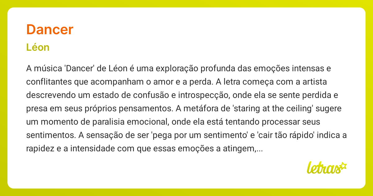 Significado da música DANCER (Léon) - LETRAS.MUS.BR