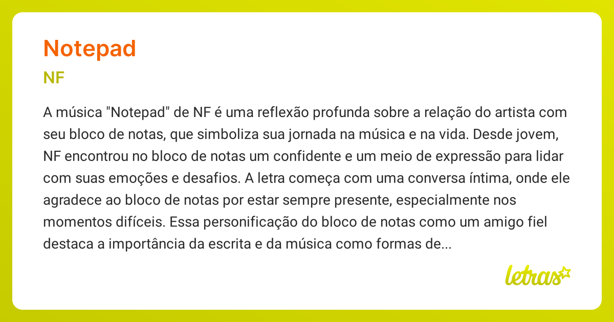 Significado da música NOTEPAD (NF) - LETRAS.MUS.BR